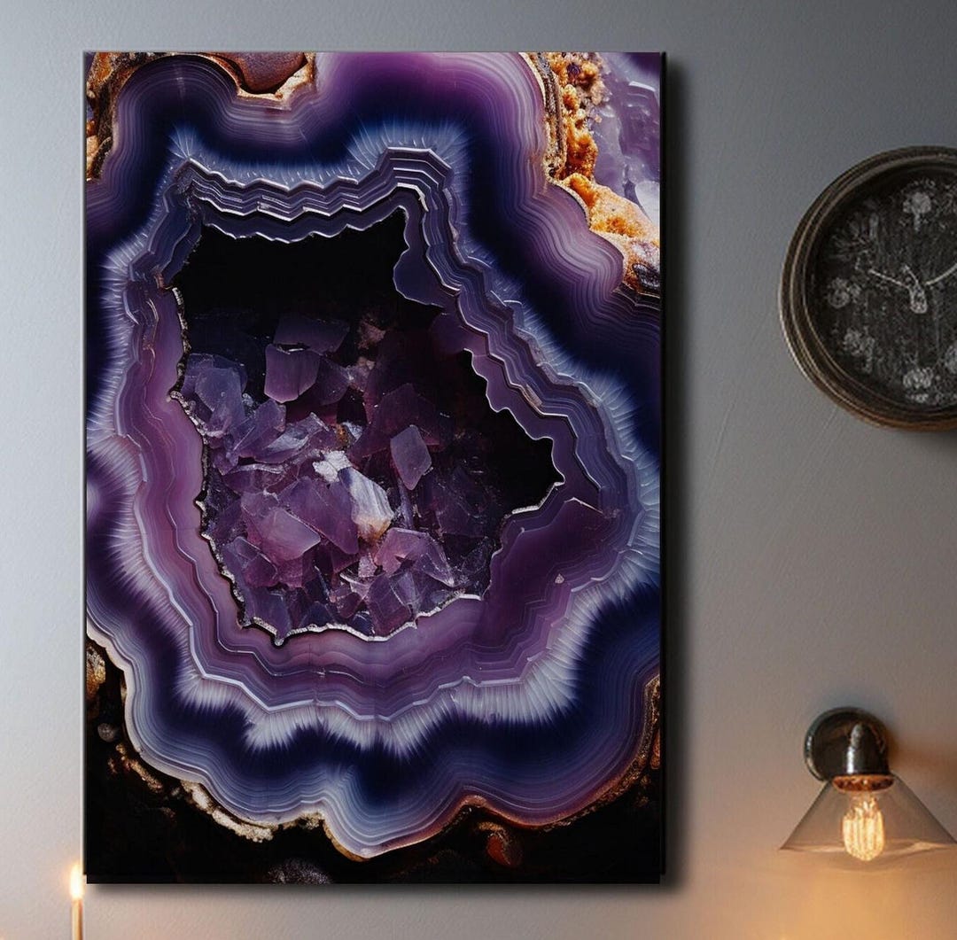 Amethyst Geode Wall Art, Purple Crystal Canvas Print, Gemstone Mineral ...