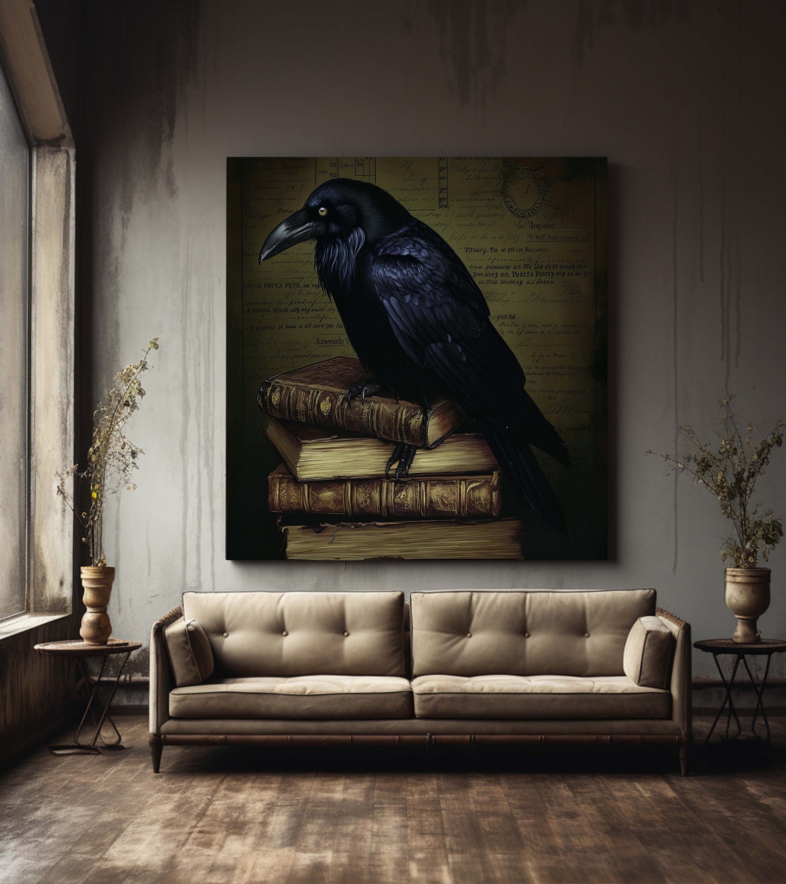 Vintage Raven Canvas, Raven Art, Raven Canvas Painting, Gothic Art ...