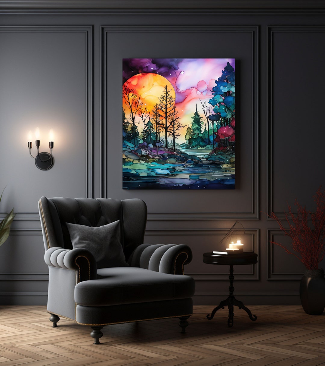 Enchanting Alcohol Ink Forest Canvas Art, Mystical Forest Wall Decor ...