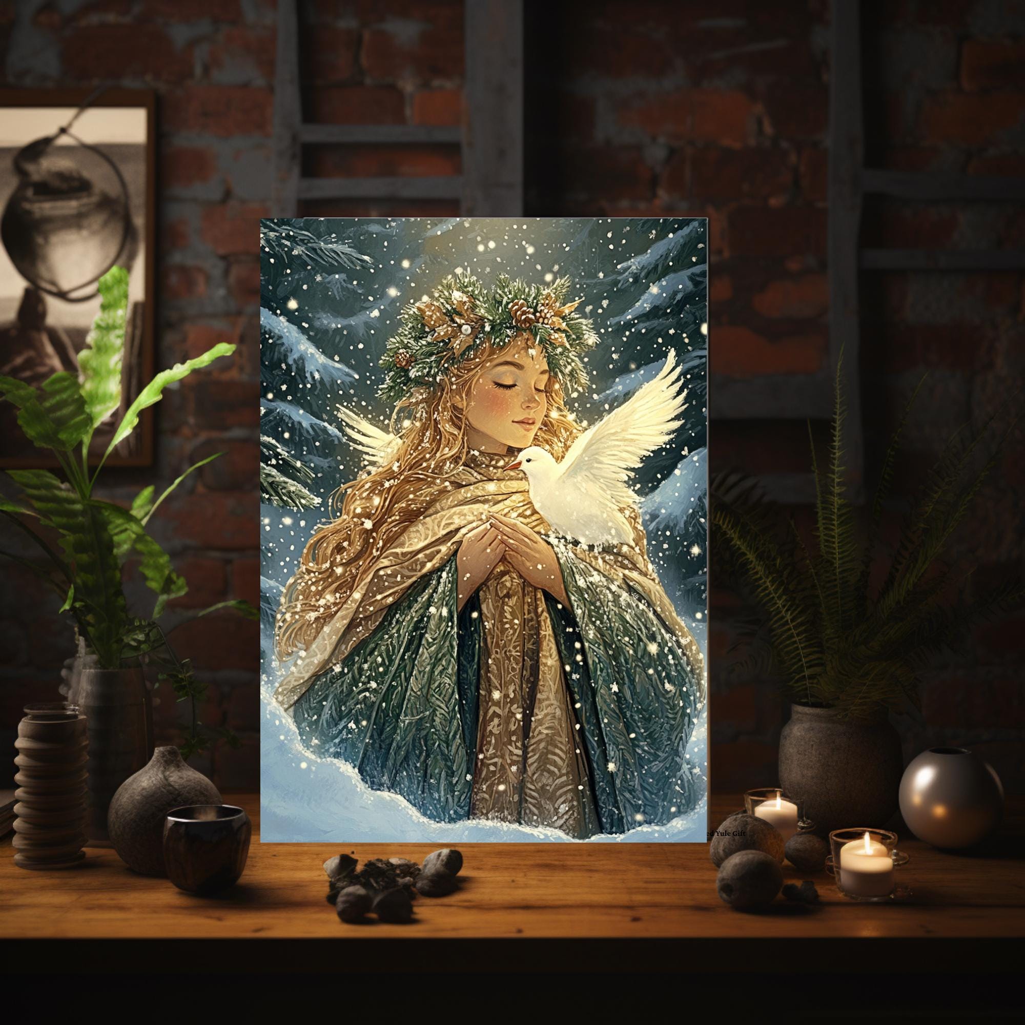Golden Pagan Maiden Wall Art, Enchanted Winter Solstice Framed Canvas ...