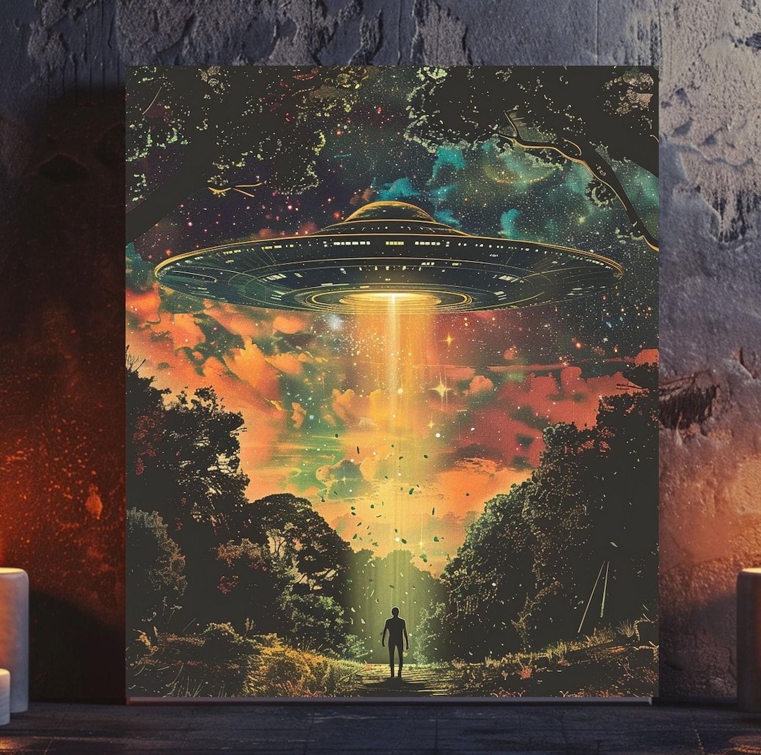 UFO Canvas Decor, Alien Wall Decor, Flying Saucer Decor, Ufo Wall Art ...