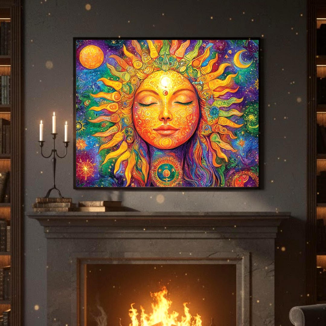 Sun Goddess Cosmic Wall Art, Vibrant Celestial Woman Framed Canvas ...