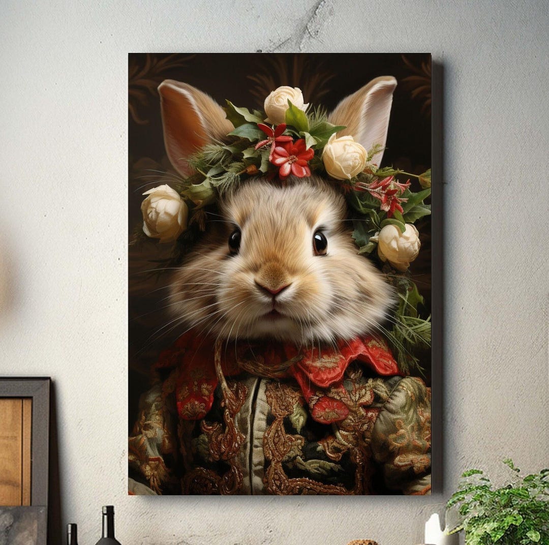 Christmas Rabbit Canvas Art, Christmas Bunny Picture, Christmas Rabbit ...