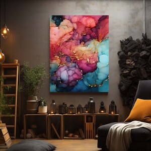 Alcohol Ink Canvas Wall Art, Alcohol Ink With Gold Accent Wall Art ...