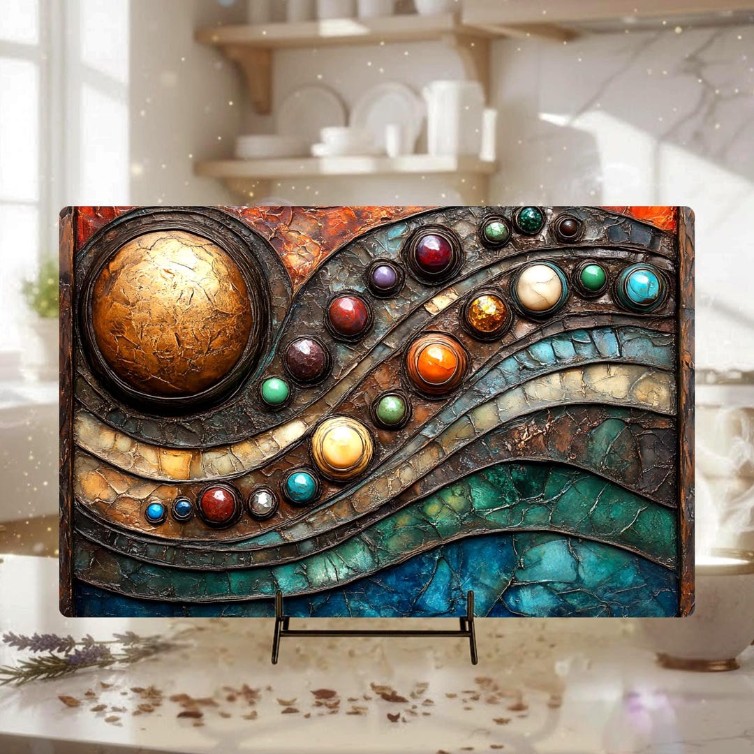 Cosmic Orbit Jewel Glass Cutting Board, Galaxy Kitchen Decor, Celestial ...