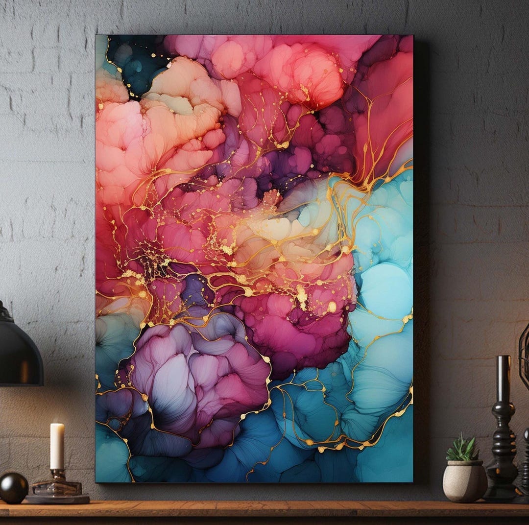 Alcohol Ink Canvas Wall Art, Alcohol Ink With Gold Accent Wall Art ...