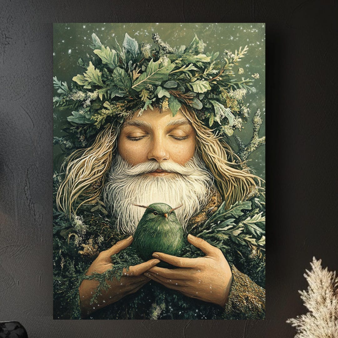 Green Man Pagan Wall Art, Mystical Winter Solstice Framed Canvas ...