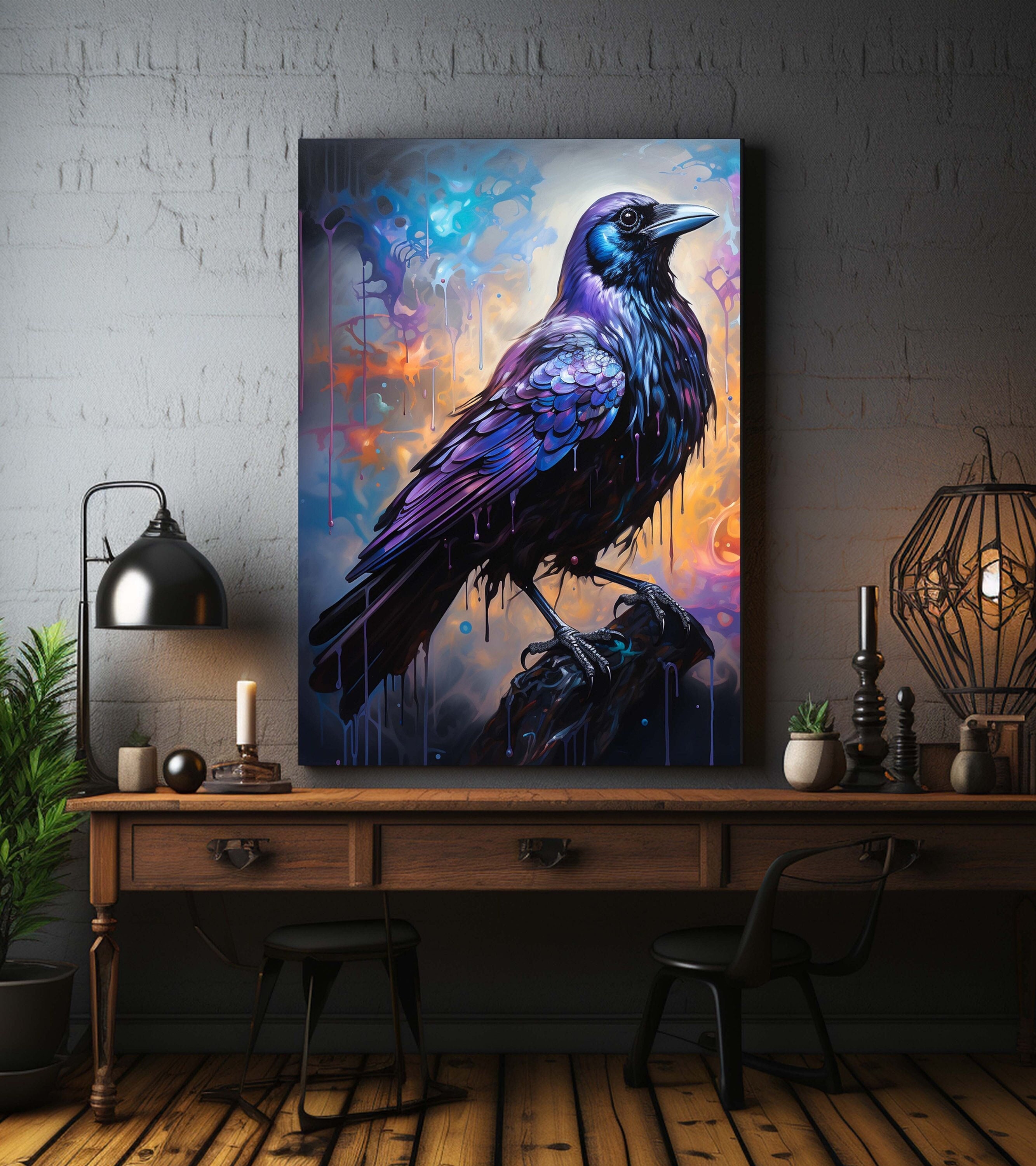 Raven Painting Canvas Art, Black Crow Canvas Wall Art, Victorian Gothic ...