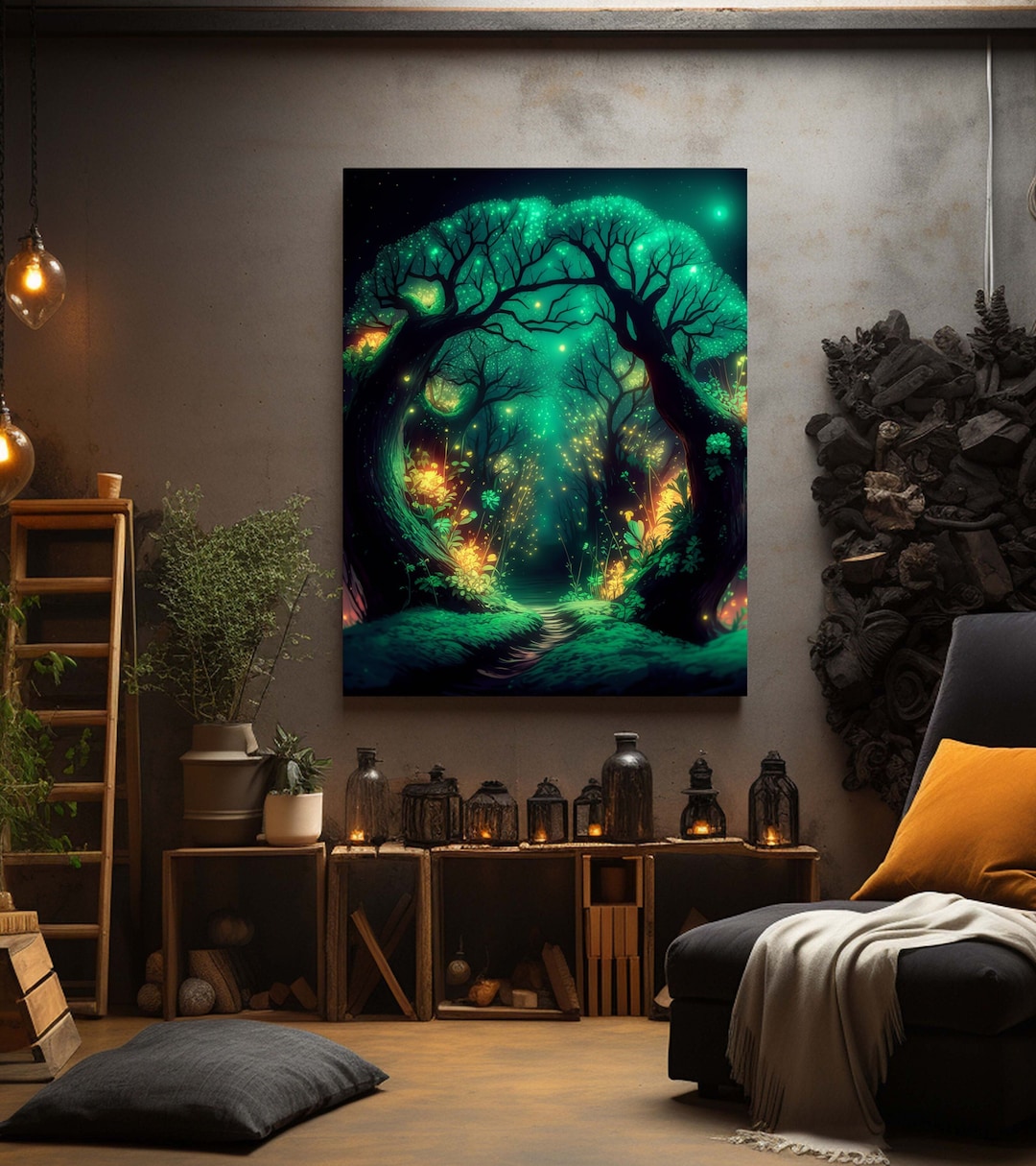 Mystical Forest Fireflies Canvas Wall Art, Magical Wall Art, Mystical ...