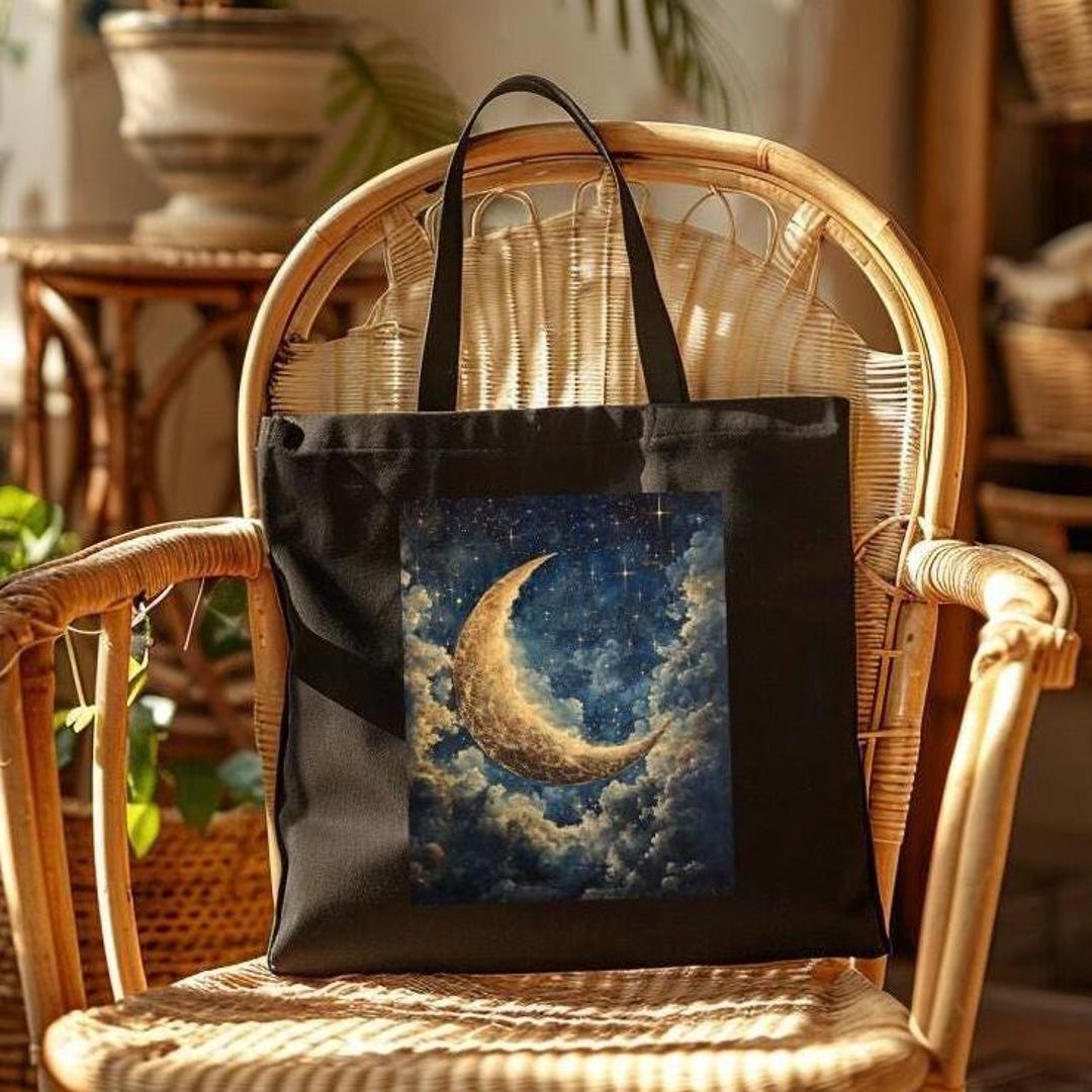 Celestial Moon Tote Bag, Canvas Tote Bag, Mystical Moon Tote Bag, Tote ...