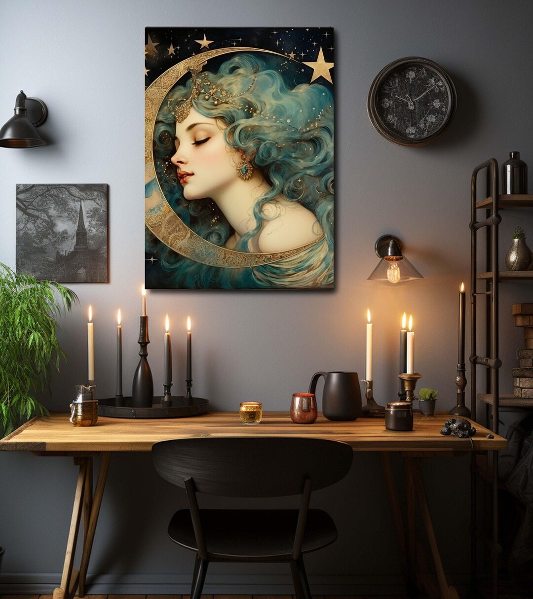 Celestial Art Noveau Wall Art, Ethereal Goddess Wall Art, Magical ...