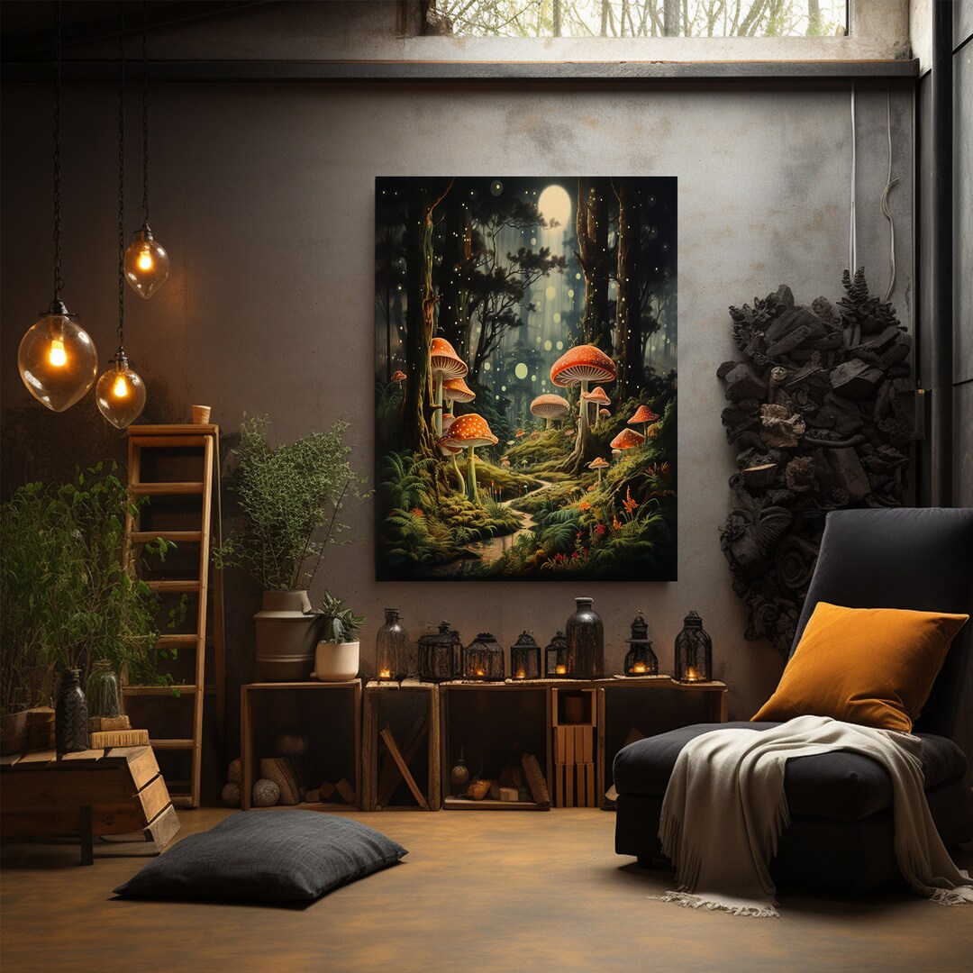 Mushroom Forest Canvas Wall Art Print, Mushroom Decor, Magical Forest ...