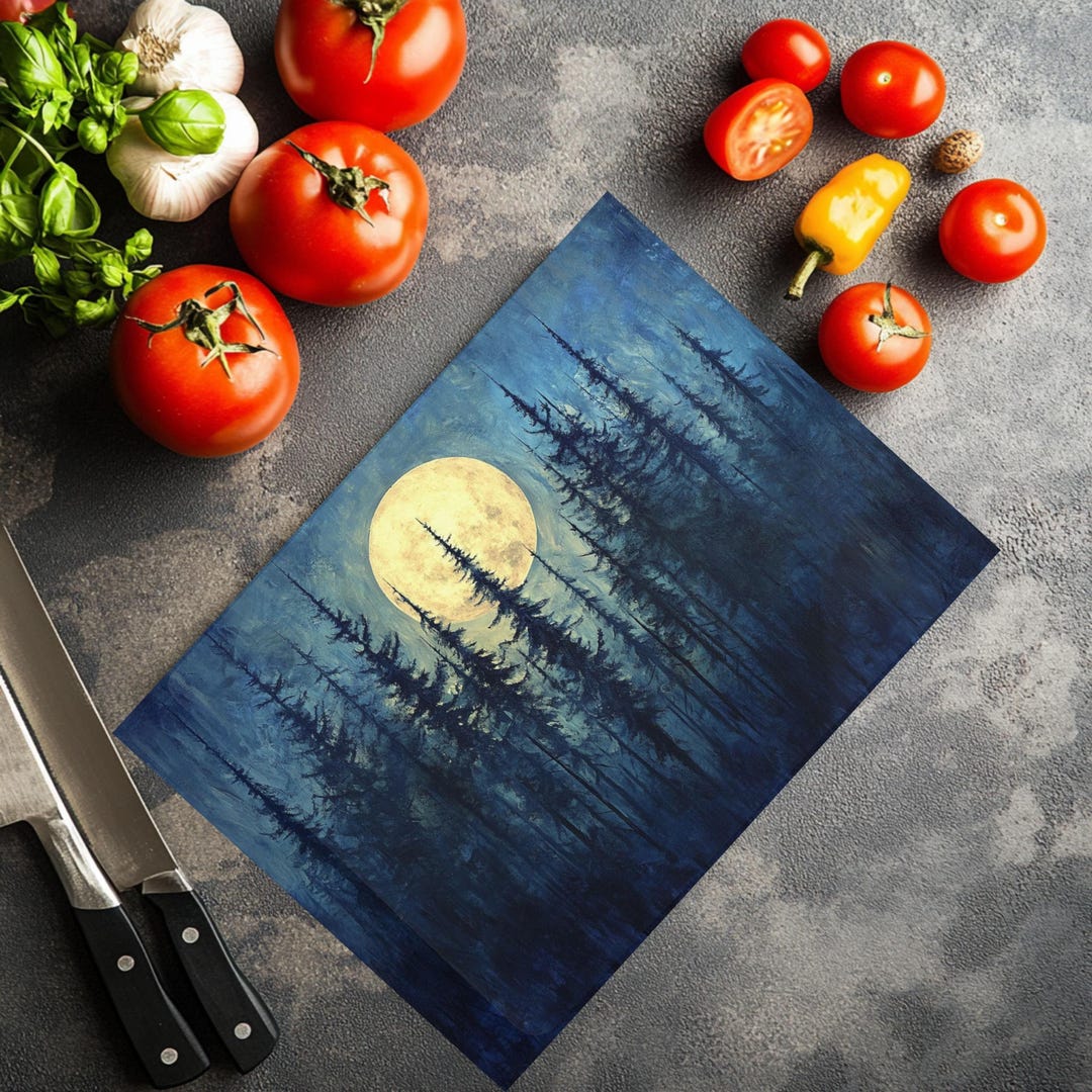 Cutting Board Moonlight Forest, Rustic Woodland Countertop Kitchen ...