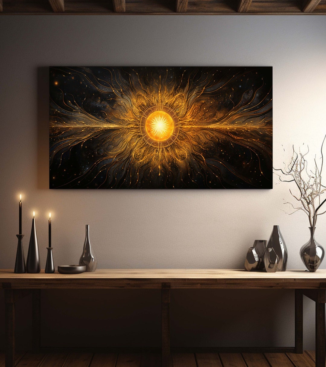 Celestial Gold Sacred Geometry Wall Art, Landscape Wall Art, Celestial ...