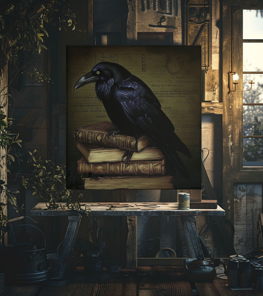 Vintage Raven Canvas, Raven Art, Raven Canvas Painting, Gothic Art ...
