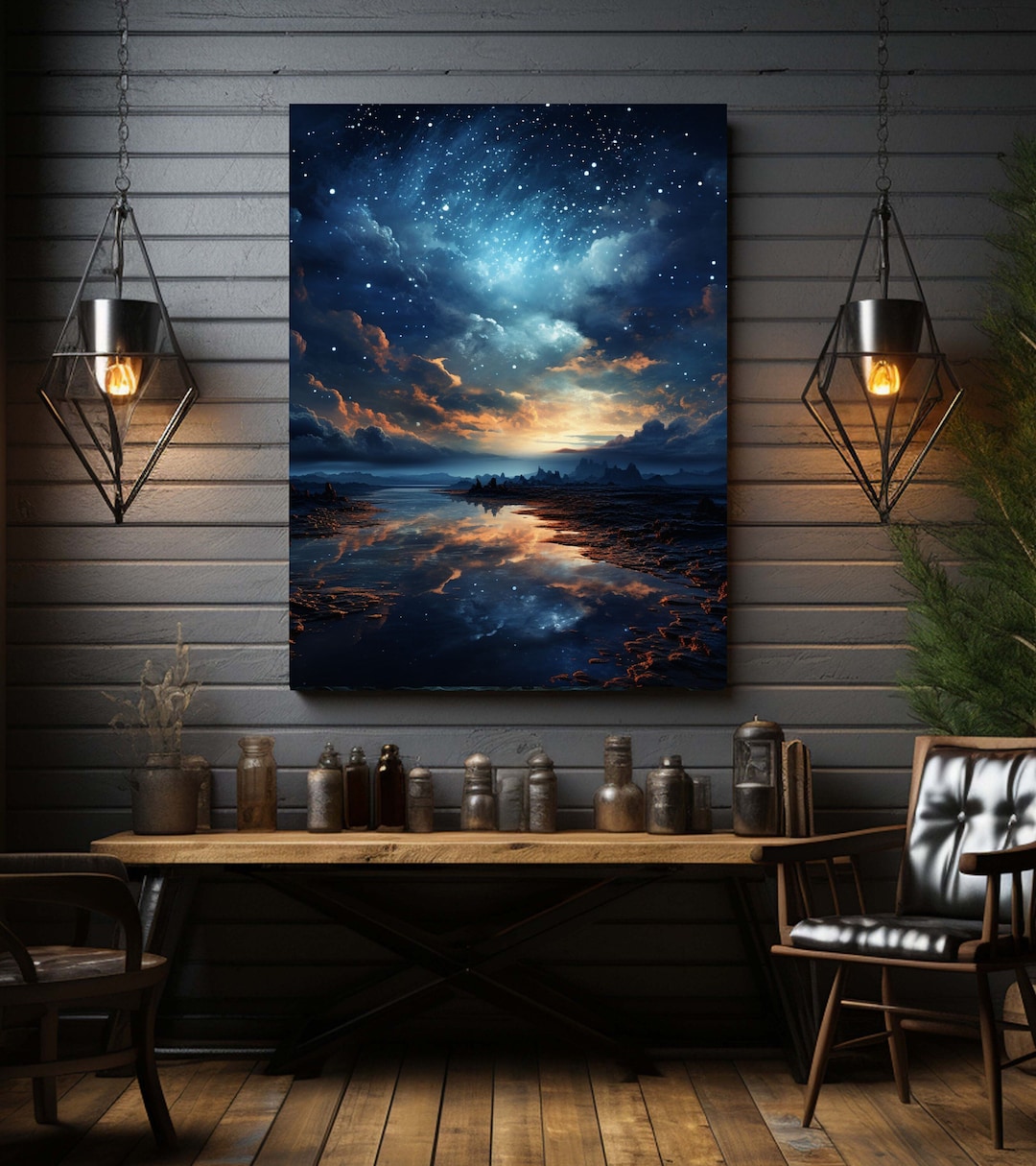 Mystical Night Sky Canvas Art, Mystical Sky Art, Starry Night Sky ...