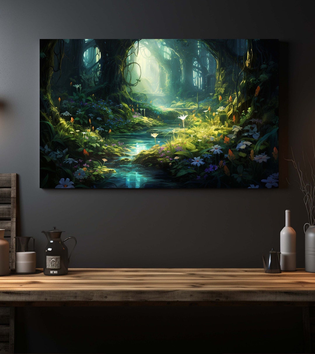 Magical Forest Canvas, Mystical Forest Wall Art, Illuminated Forest ...