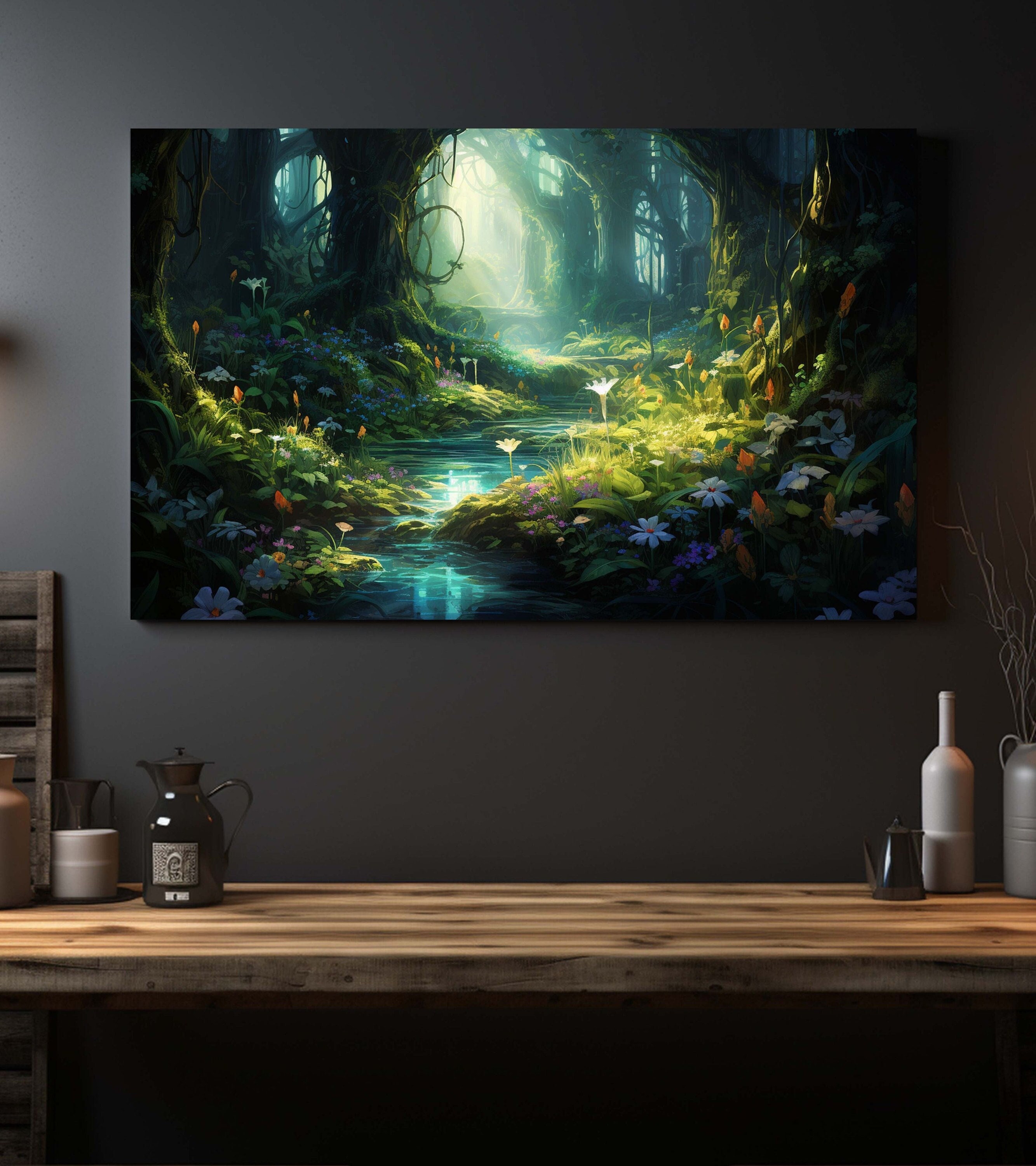 Magical Forest Canvas, Mystical Forest Wall Art, Illuminated Forest ...
