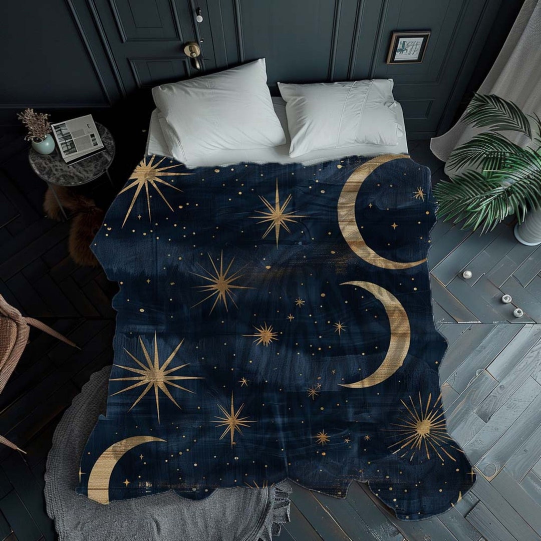 Moon and Stars Blanket, Celestial Moon Blanket, Astrology Blanket ...