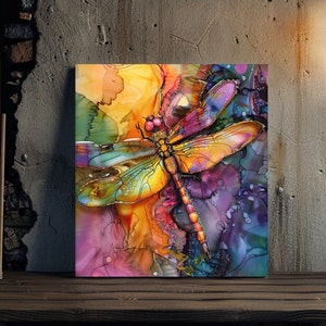 Mystical Iridescent Colorful Dragonfly Canvas Wall Art, Whimsical ...