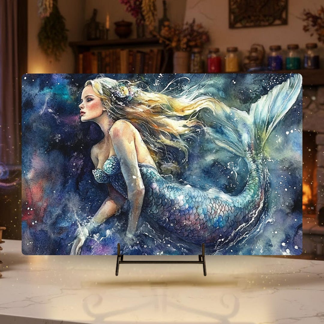 Ocean Mermaid Glass Cutting Board, Watercolor Sea Kitchen Art, Coastal ...