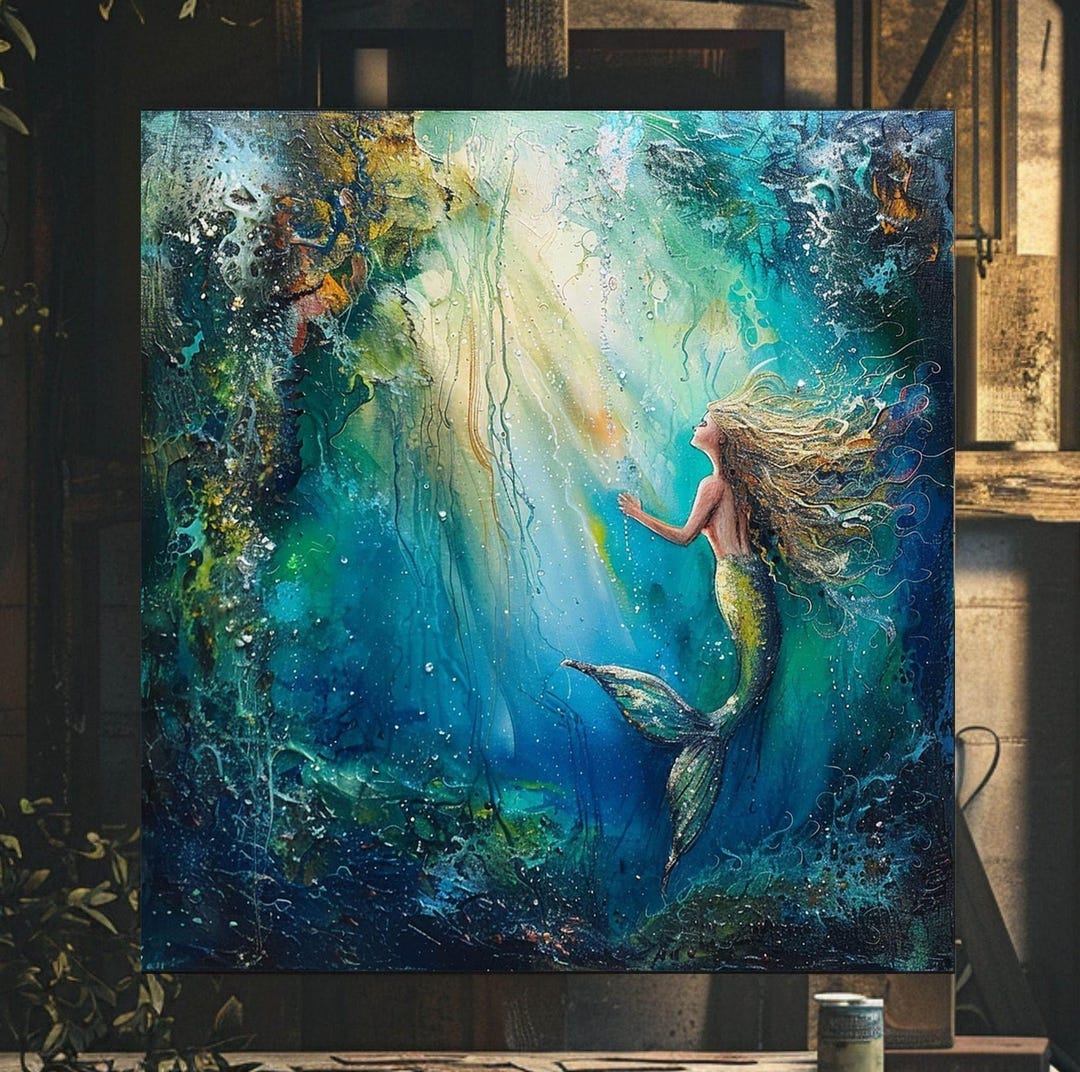 Enchanting Mermaid Canvas Art Oceanic Fantasy Wall Decor Mystical Sea ...