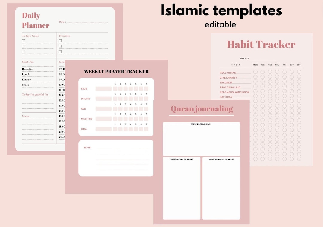 Islamic Diary Template, EDITABLE, Prayer Tracker, Habit Tracker, Quran ...
