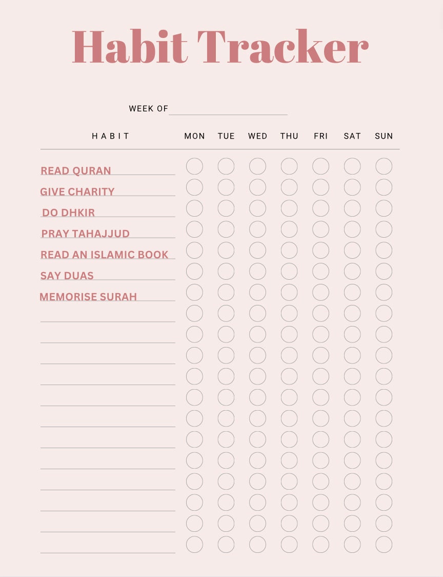 Islamic Diary Template, EDITABLE, Prayer Tracker, Habit Tracker, Quran ...