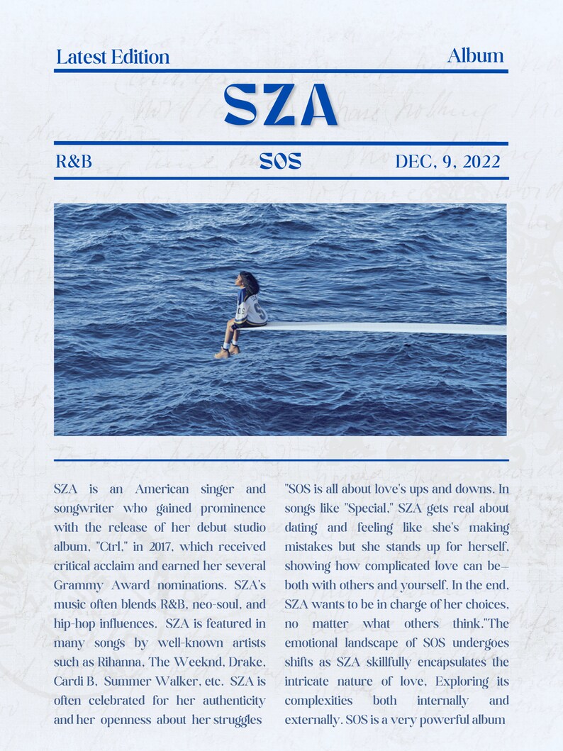 SZA Poster, SZA Album, Trendy SZA Poster, Sos Album Poster, Sza ...