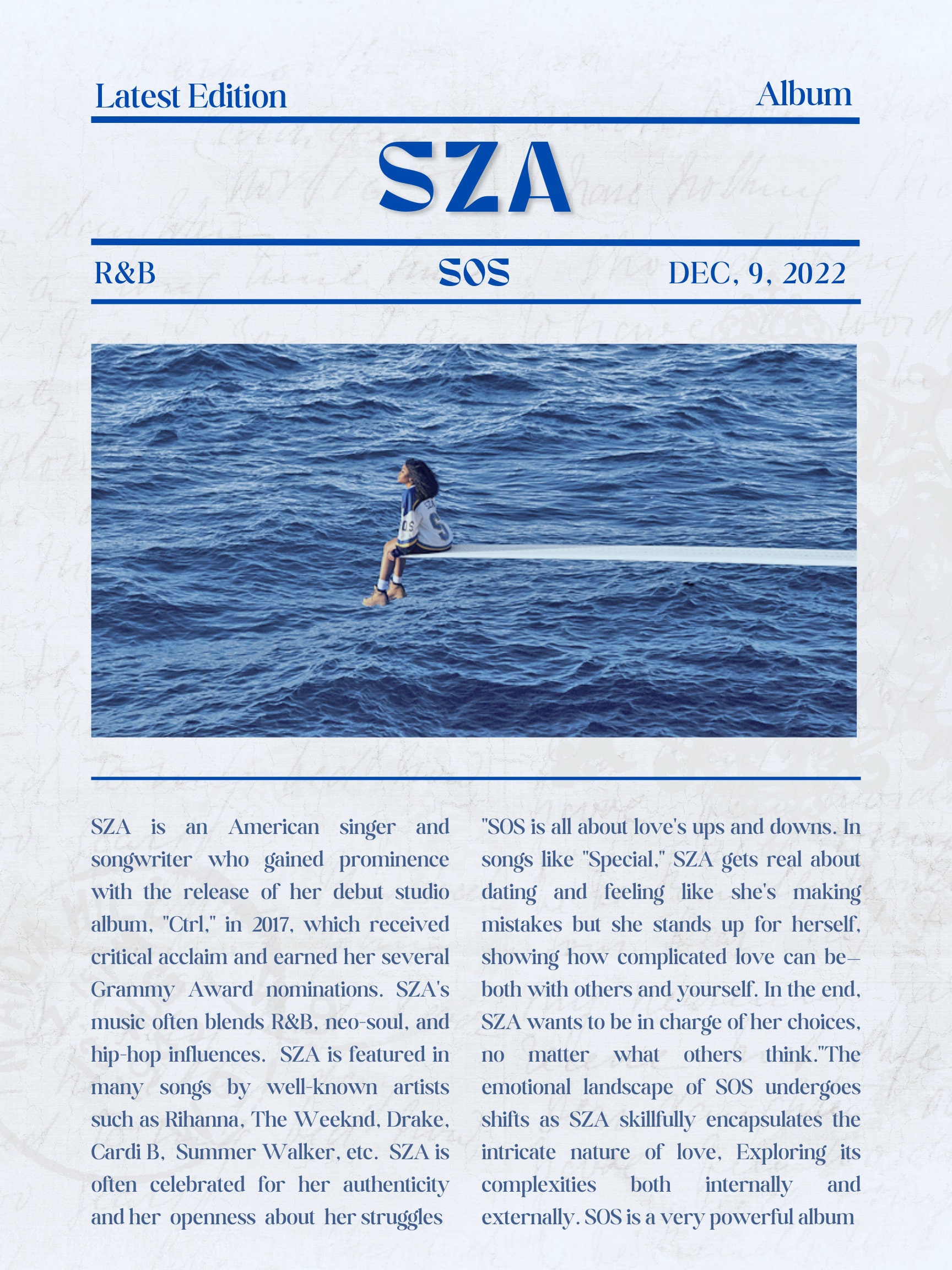 SZA Poster, SZA Album, Trendy SZA Poster, Sos Album Poster, Sza ...