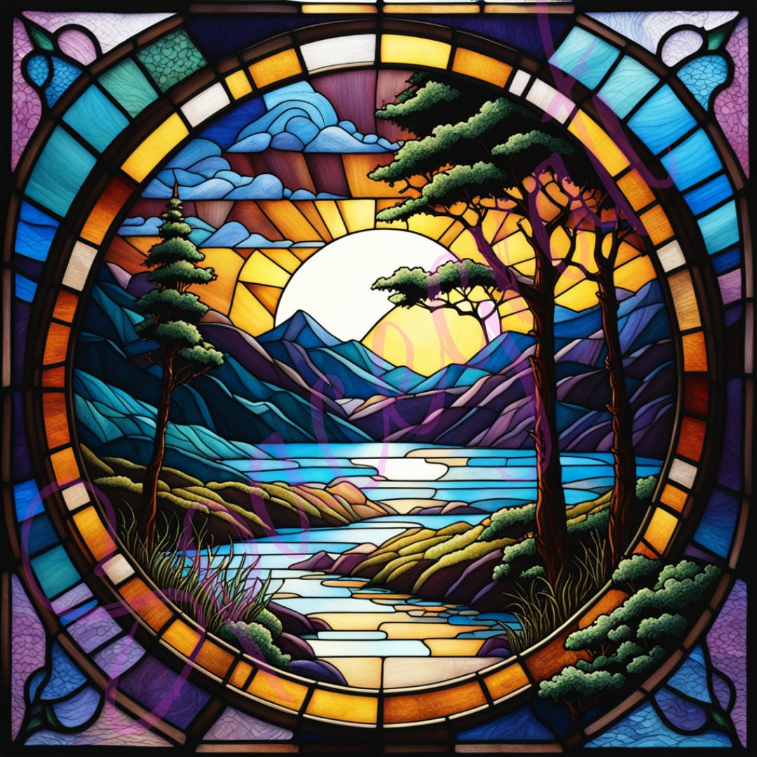 50 Stained Glass Moon Bundle PNG - High Resolution Big Stained Wall Art ...