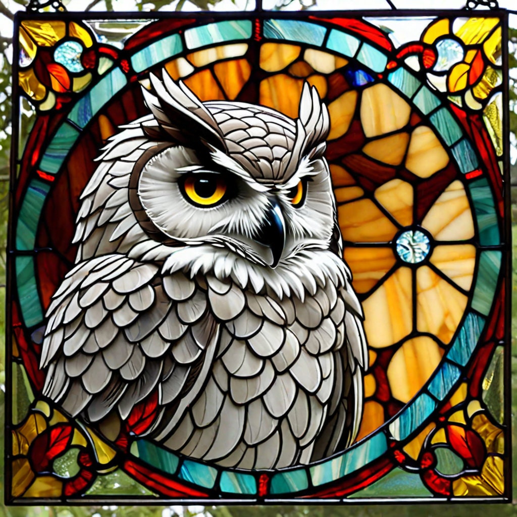 50 Stained Glass Owls Bundle PNG - High Resolution Big Stained Wall Art ...