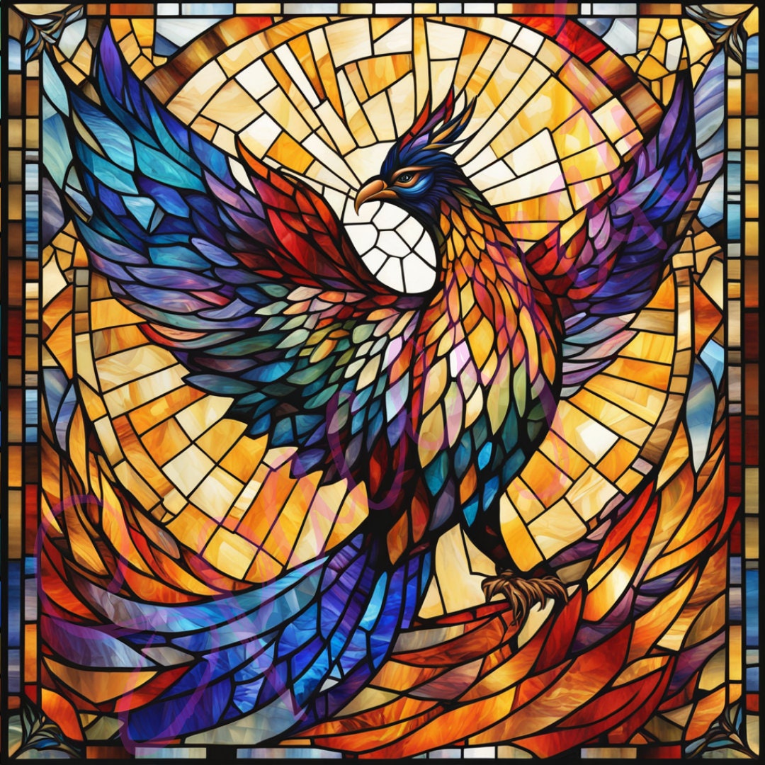 50 Stained Glass Phoenix Bundle PNG High Resolution Big Stained Wall ...