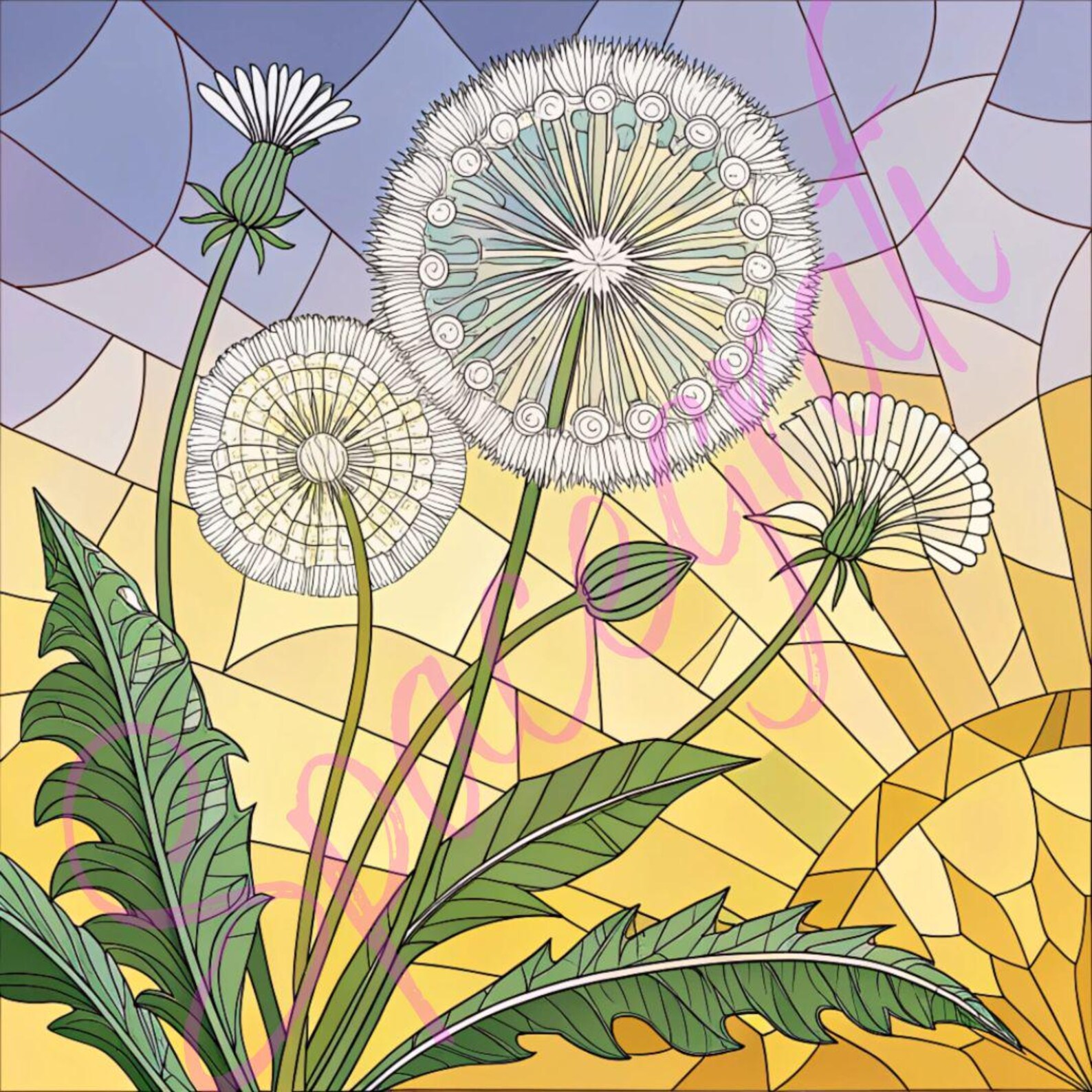 25 Stained Glass Dandelion Bundle PNG High Resolution Big Stained Wall ...
