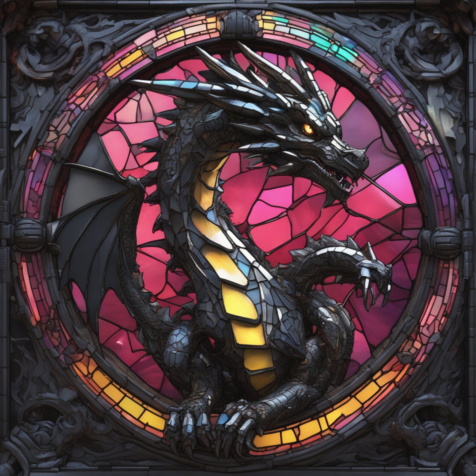 50 Stained Glass Dragons Bundle PNG - High Resolution Big Stained Wall ...