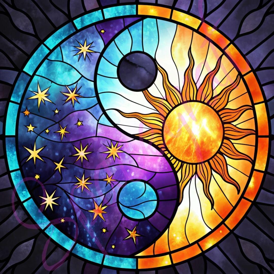 25 Stained Glass Yoga Yin Yang Symbol Bundle PNG - High-resolution Wall ...