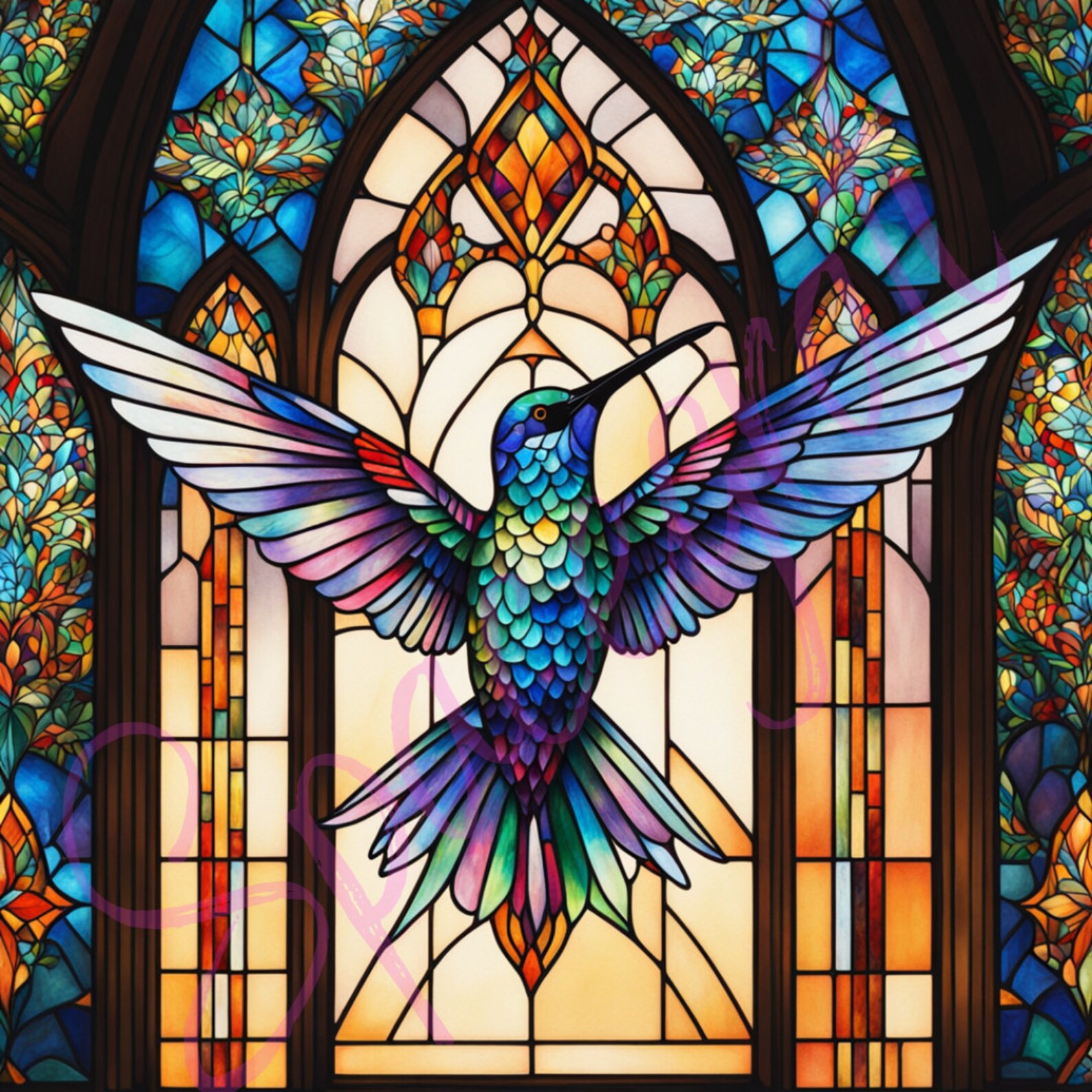50 Stained Glass Hummingbird Bundle PNG High Resolution Big Stained ...