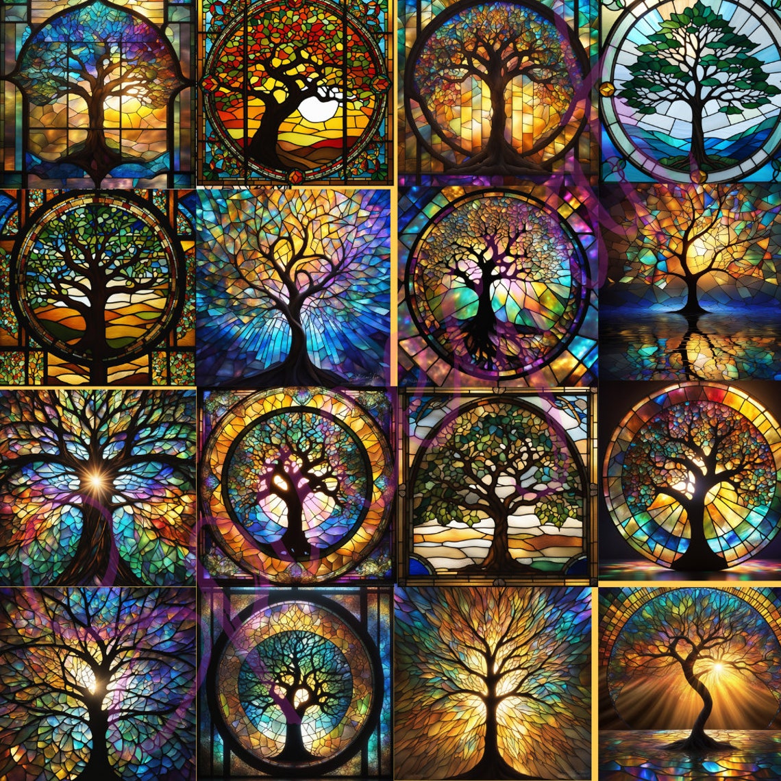 50 Stained Glass Tree Bundle PNG High Resolution Big Stained Wall Art ...