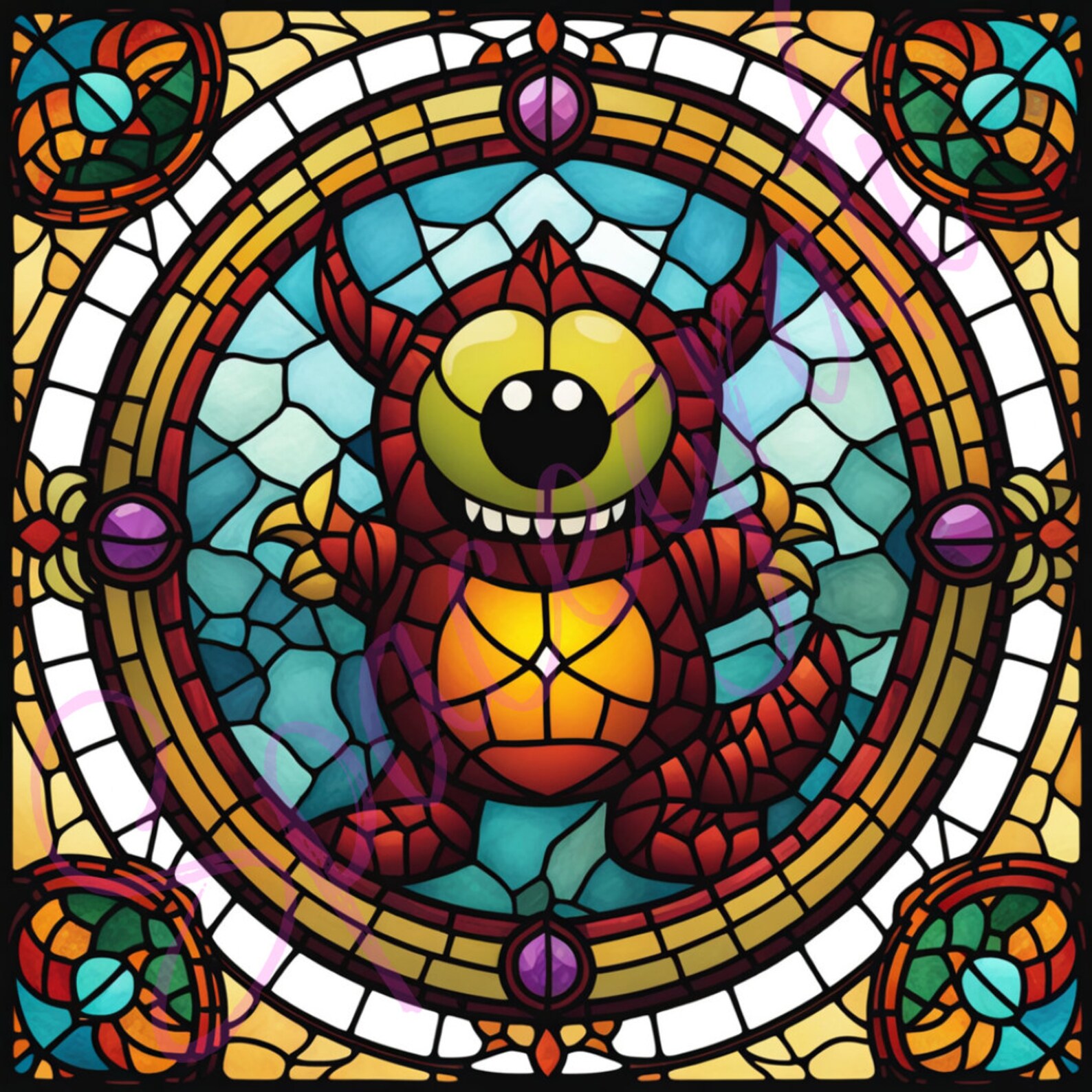 50 Stained Glass Monster Bundle PNG - High Resolution Big Stained Wall ...