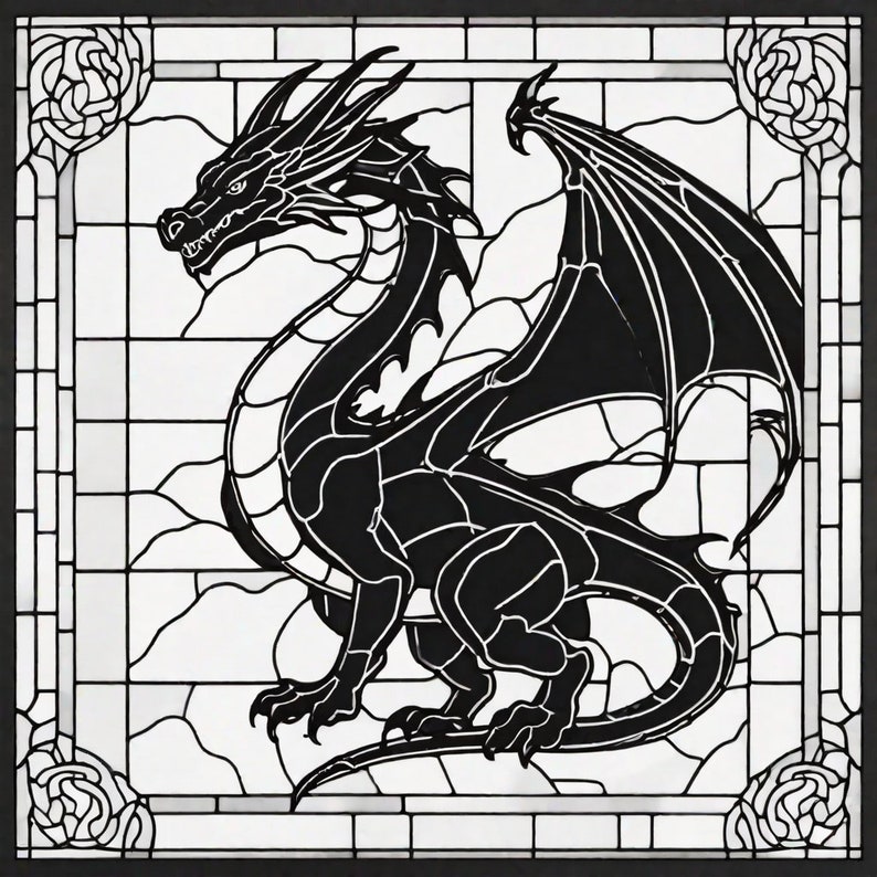 50 Stained Glass Dragons Bundle PNG - High Resolution Big Stained Wall ...