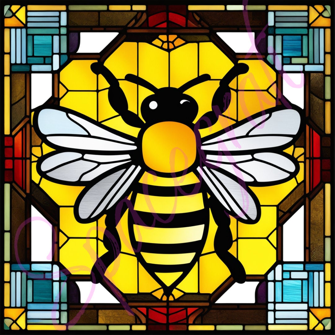 25 Stained Glass Bee Bundle PNG High Resolution Big Stained Wall Art ...