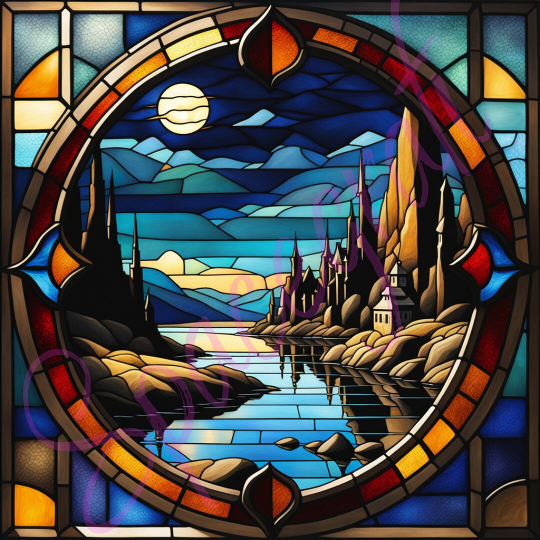 50 Stained Glass Moon Bundle PNG - High Resolution Big Stained Wall Art ...