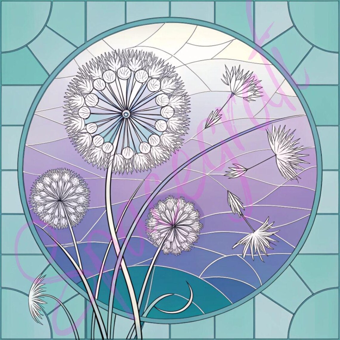 25 Stained Glass Dandelion Bundle PNG High Resolution Big Stained Wall ...