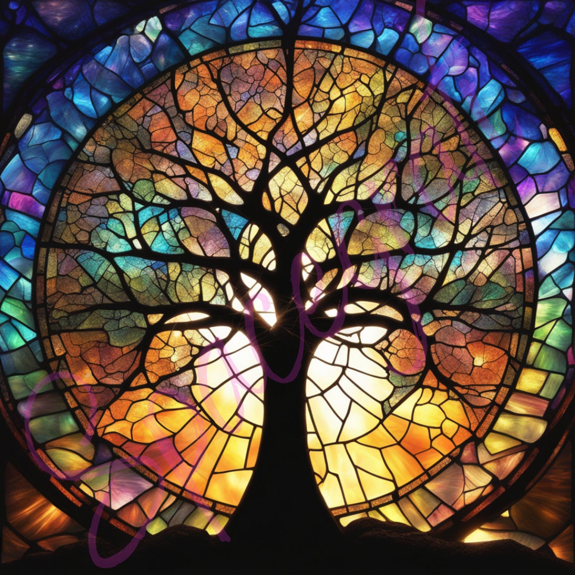 50 Stained Glass Tree Bundle PNG High Resolution Big Stained Wall Art ...