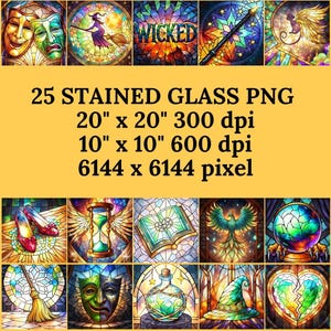 25 Stained Glass Wicked Bundle PNG High-resolution Digital Art for ...