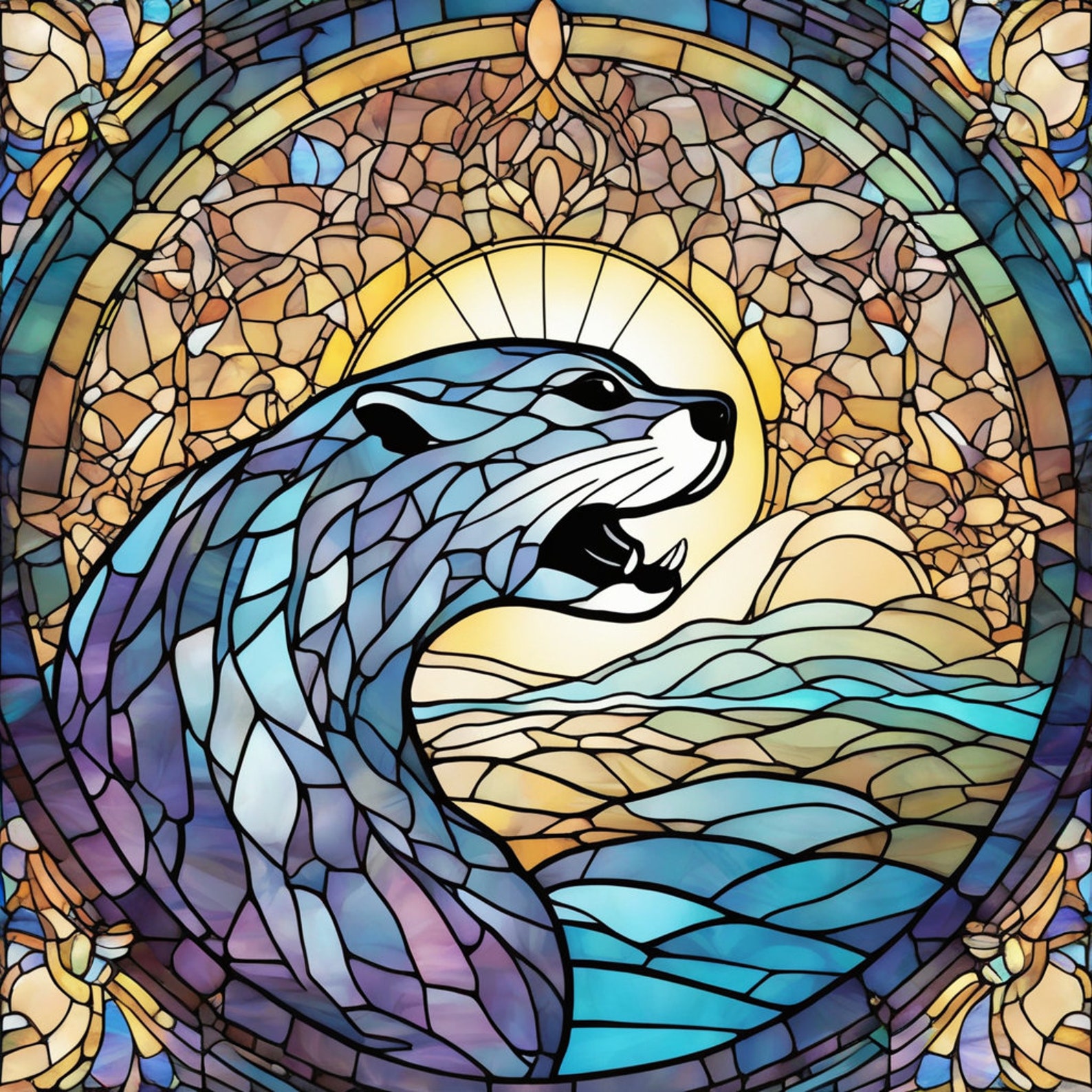50 Stained Glass Otter Bundle PNG - High Resolution Big Stained Wall ...