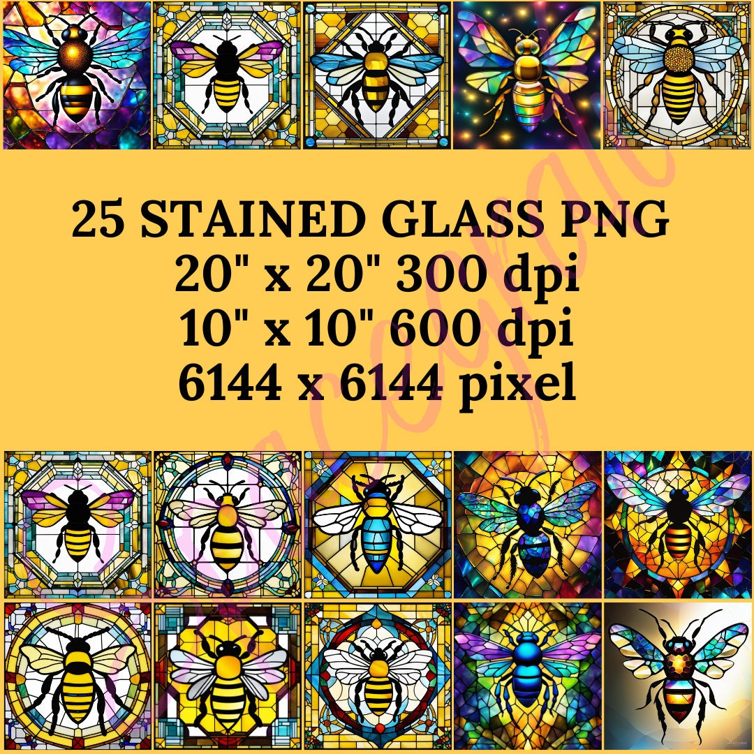 25 Stained Glass Bee Bundle PNG - High Resolution Big Stained Wall Art ...