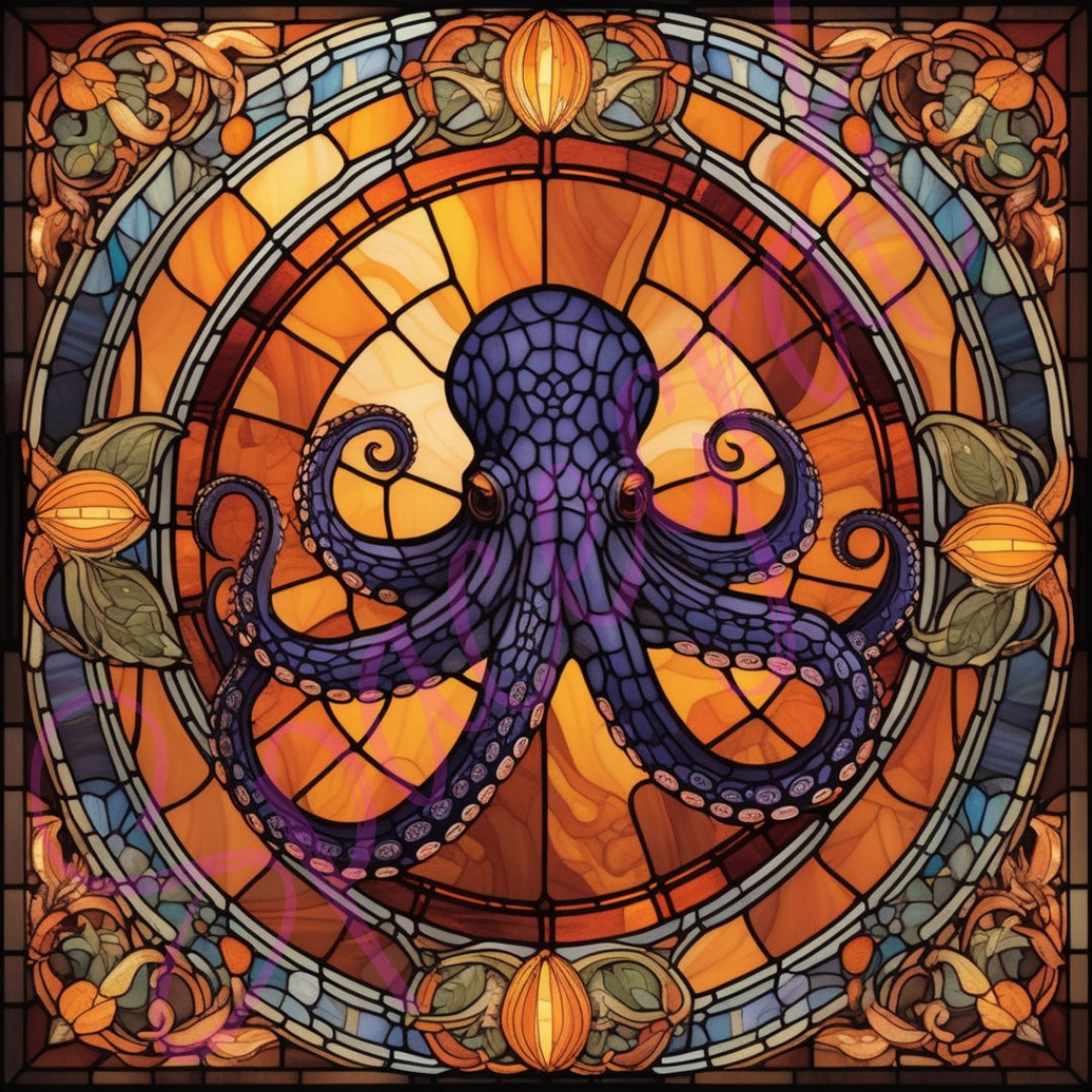 50 Stained Glass Octopus Bundle PNG High Resolution Big Stained Wall ...