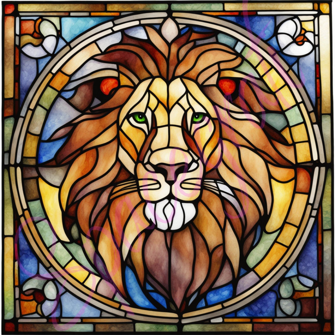 25 Stained Glass Lion Bundle PNG High Resolution Big Stained Wall Art ...