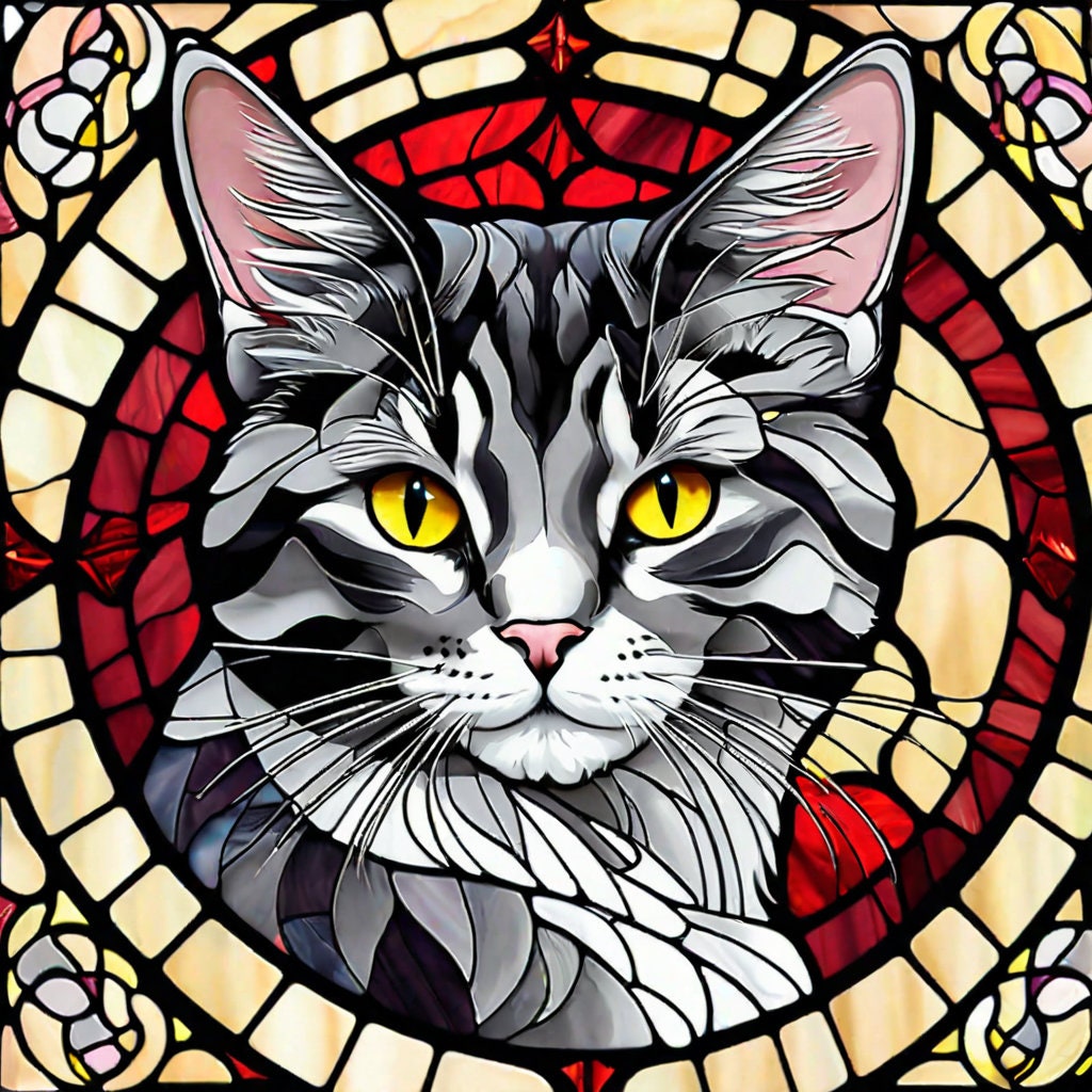 200 Stained Glass Cats Bundle PNG - High Resolution Big Stained Wall ...